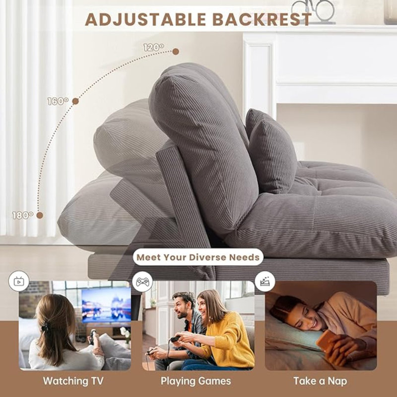 George Oliver 72 Corduroy Futon Convertible Sofa Couch Comfy Sleeper Sofa Bed With Adjustable Backrest Modern Futon Loveseat For Living Room Bedroom Office Apartment Dorm Wayfair